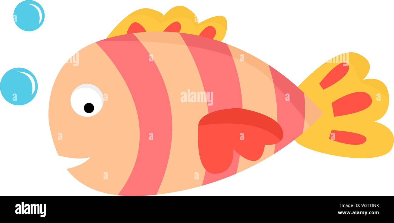 A cute big eyed fish with a pink stripes and yellow tail, vector, color ...