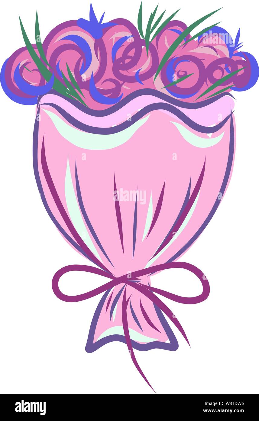 A pink colored flower bouquet, vector, color drawing or illustration ...