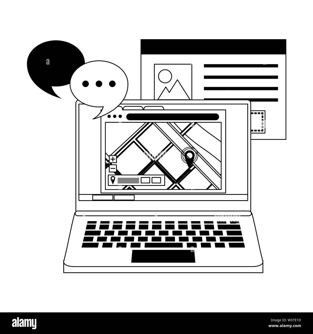 laptop technology hardware cartoon in black and white Stock Vector ...