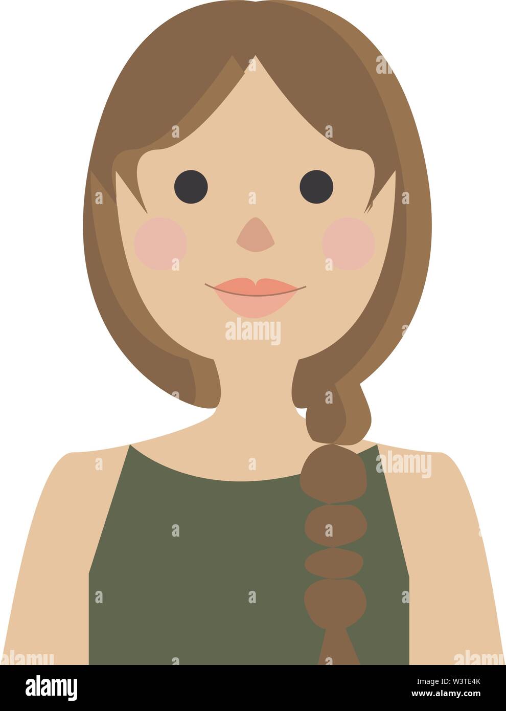 A girl in a green shirt with pink lips and cheeks, vector, color ...