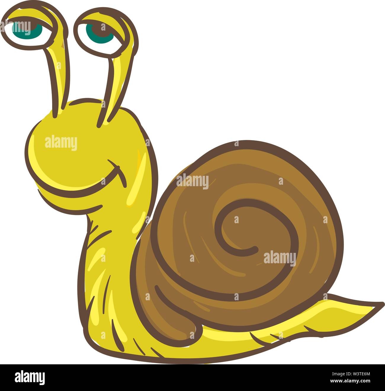 A green happy snail with big eyes, vector, color drawing or ...