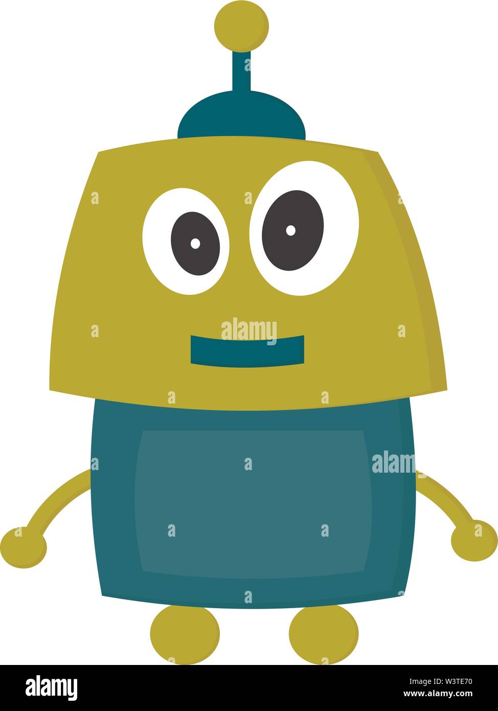 A green happy robot with big eyes, vector, color drawing or ...