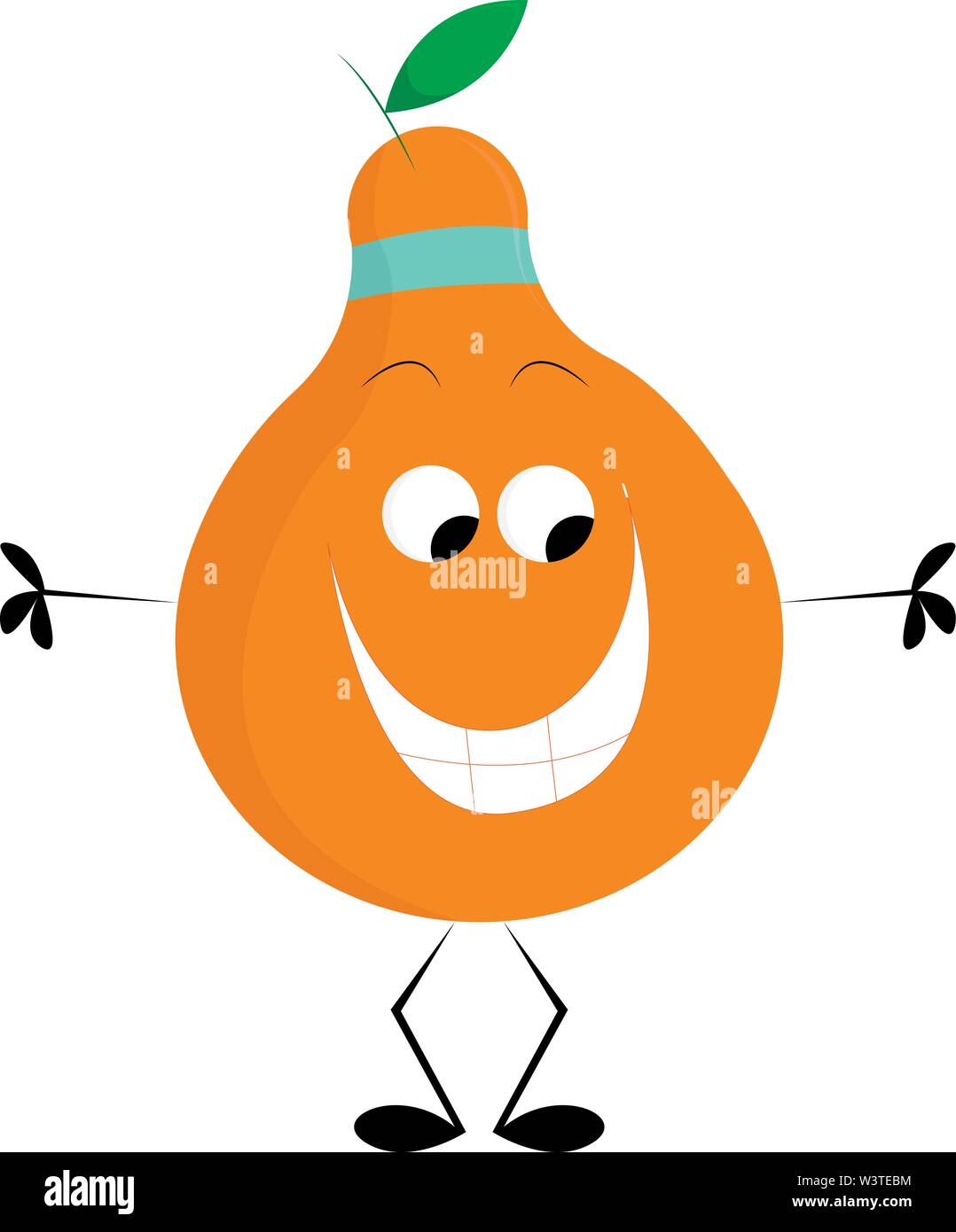 A happy orange colored pear with big eyes, vector, color drawing or ...