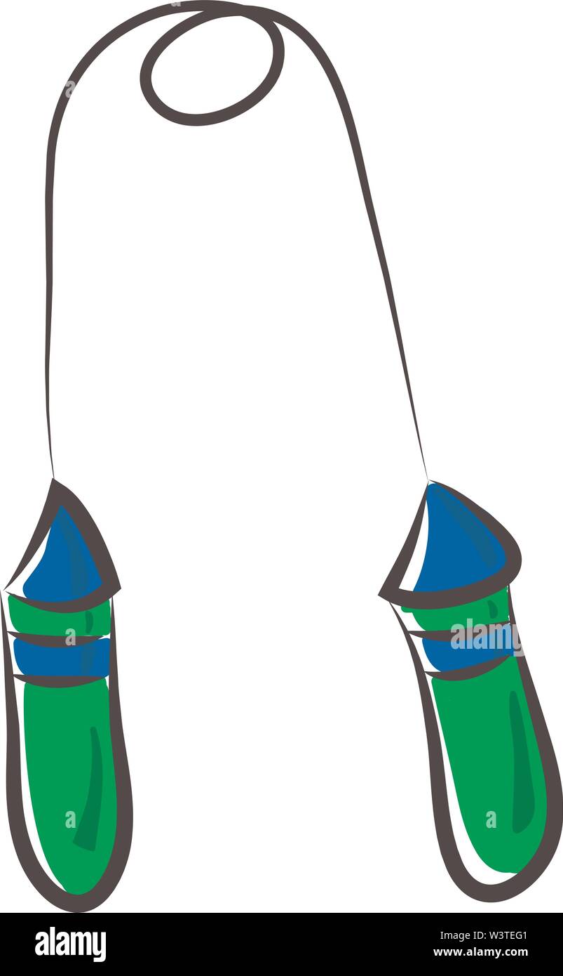 A green and blue colored jump rope, vector, color drawing or ...