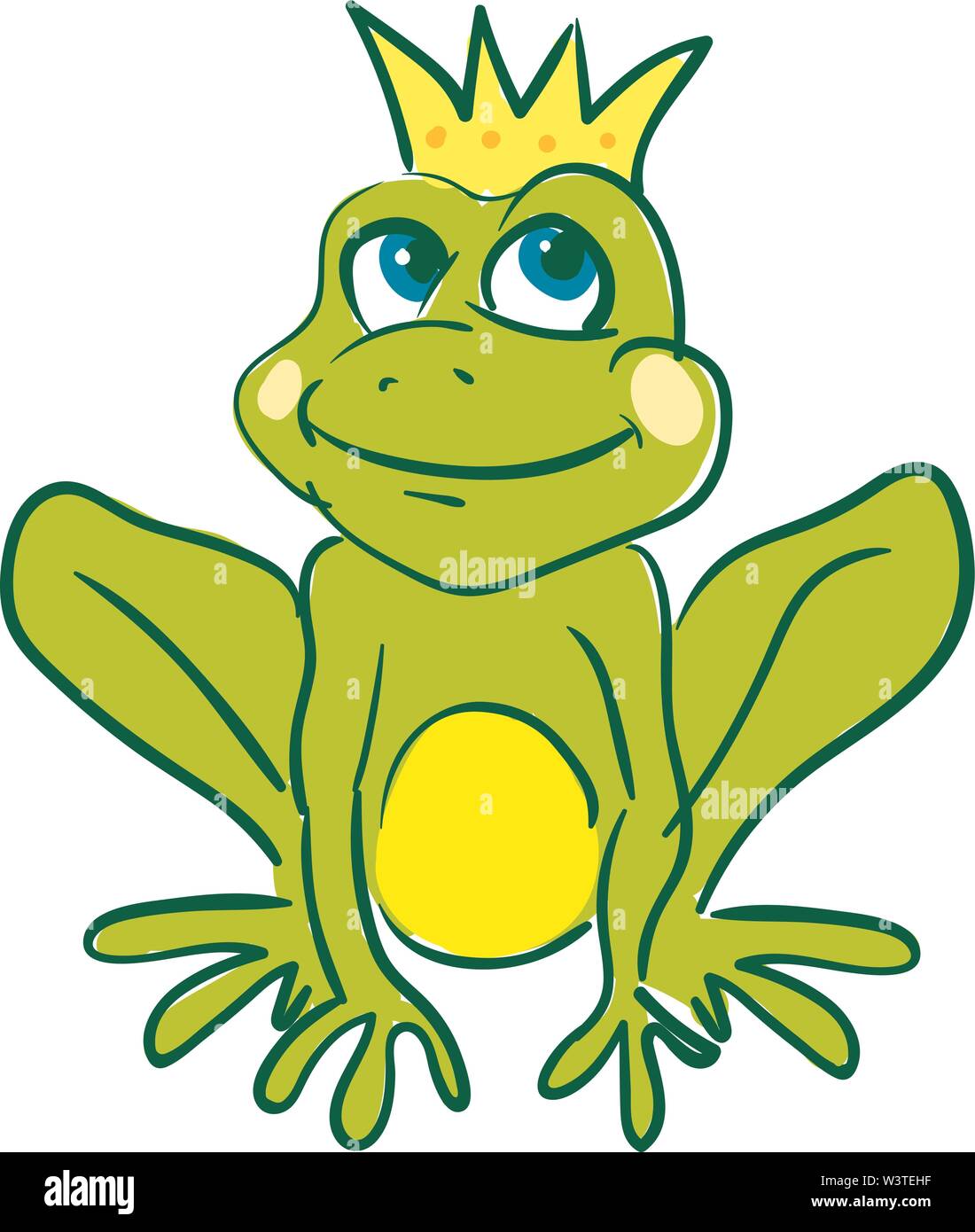 A cartoon of a king frog with a golden crown, vector, color drawing or ...