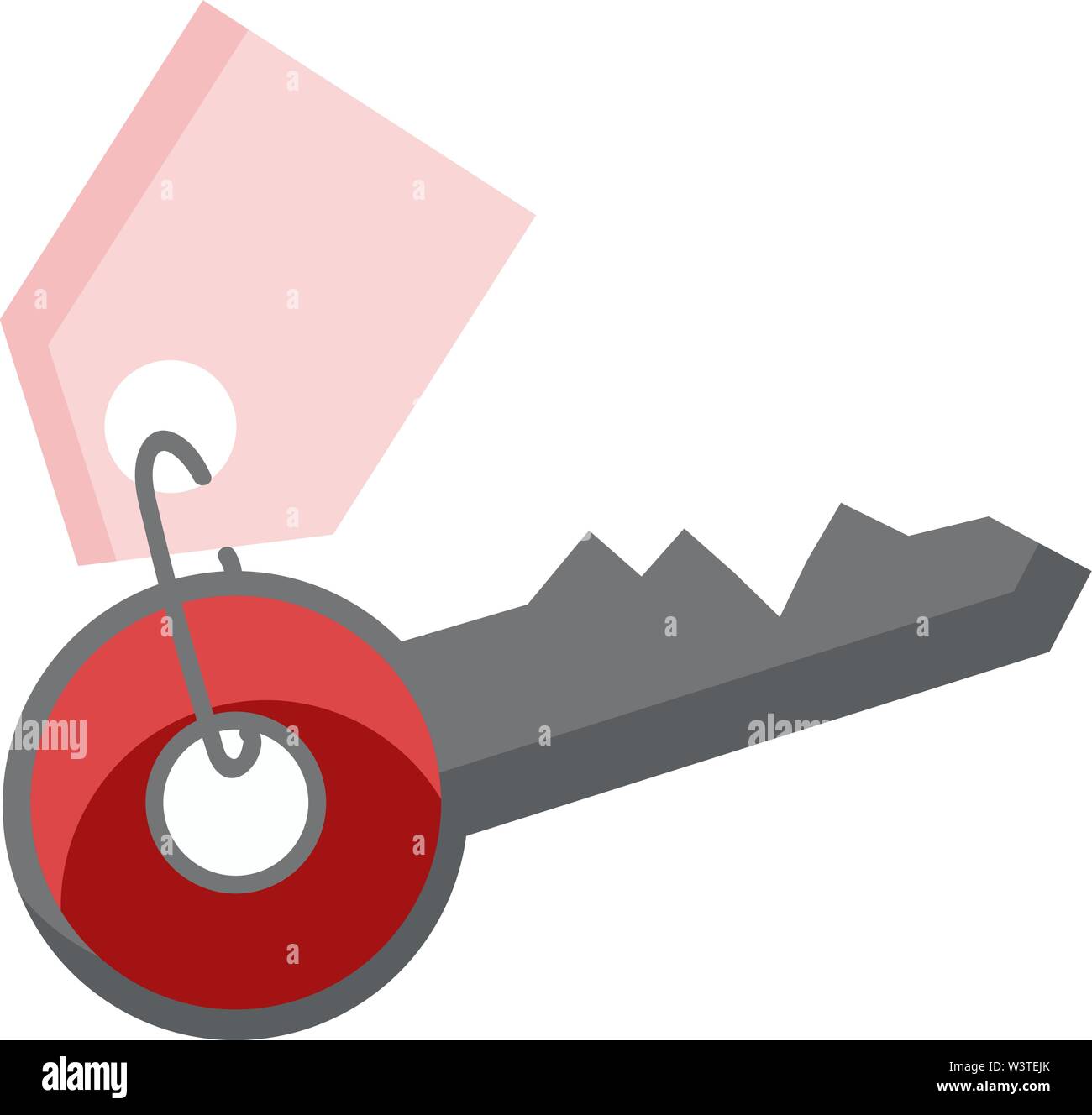 A red key with a pink key holder, vector, color drawing or illustration ...