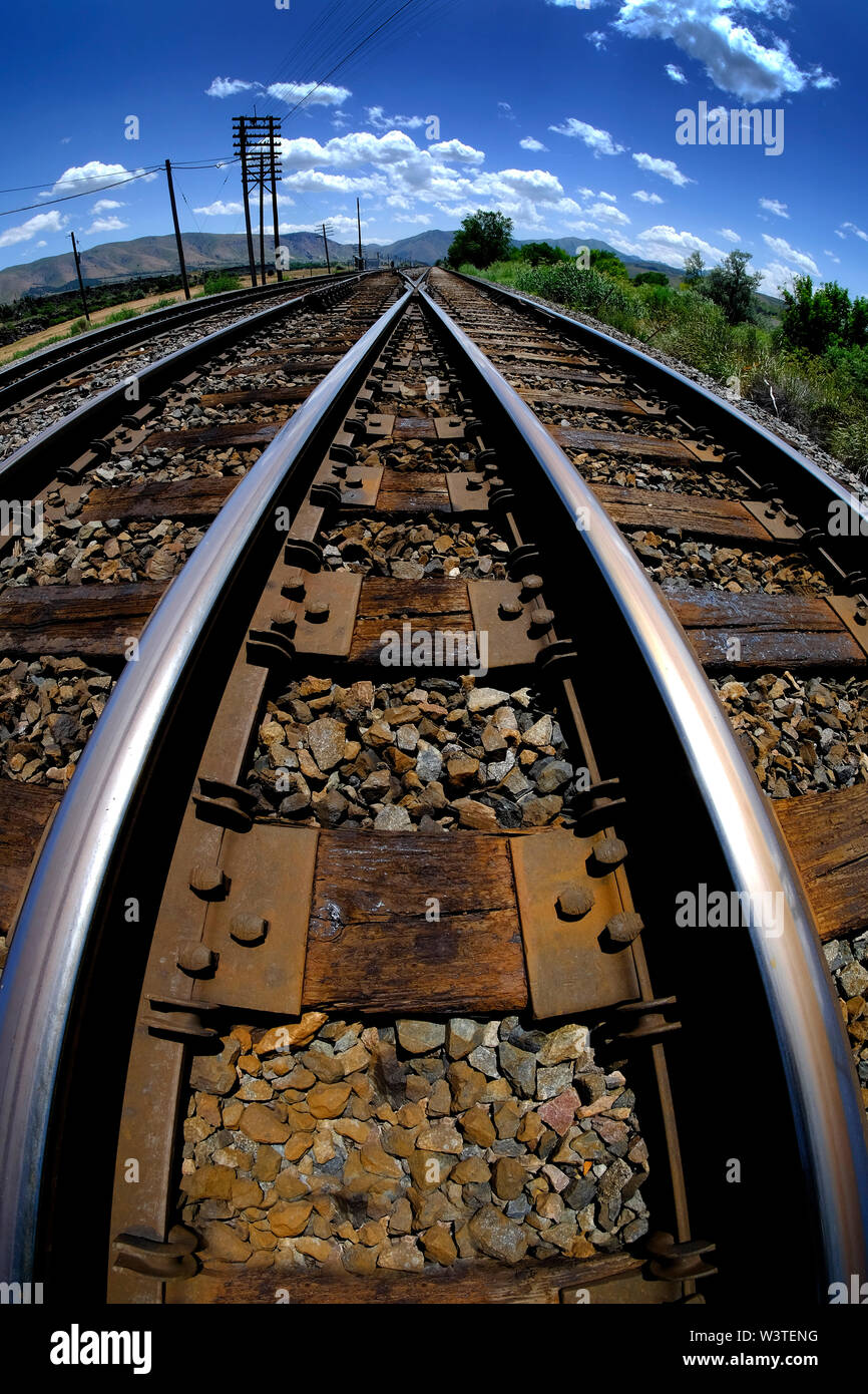 Railroad tracks leading into the horizon iron rails for transportation ...