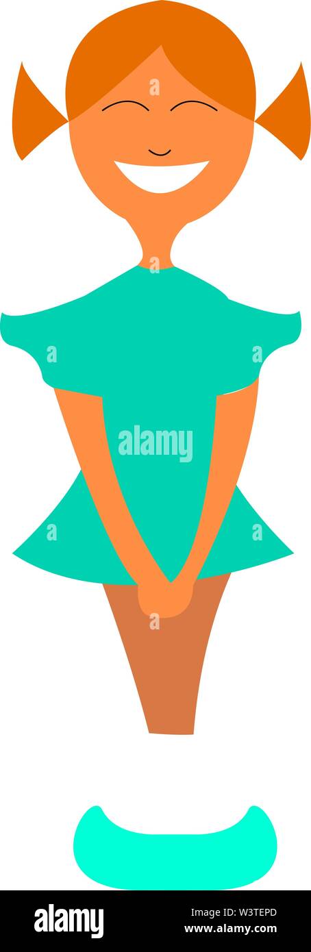 A doodle of a little girl with a red cheek, vector, color drawing or ...