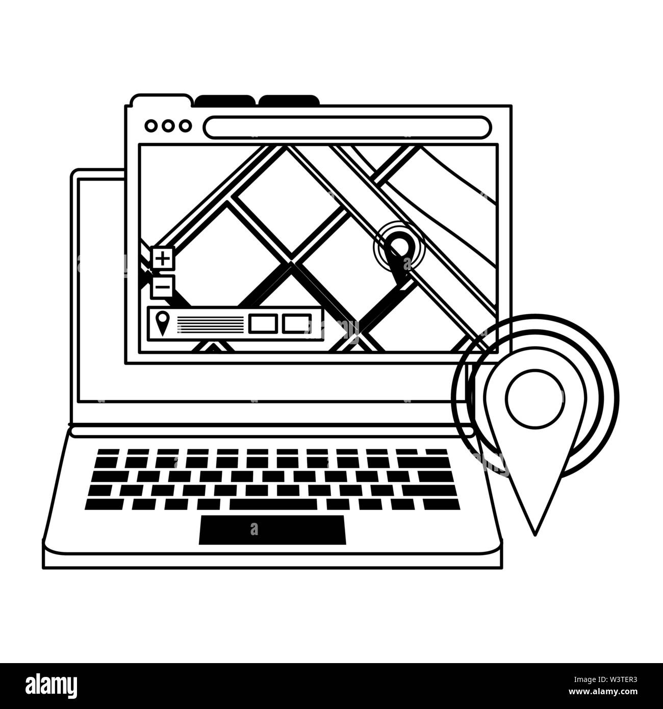 laptop technology hardware cartoon in black and white Stock Vector ...