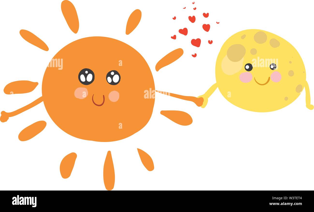 Moon And Sun Colored Drawing