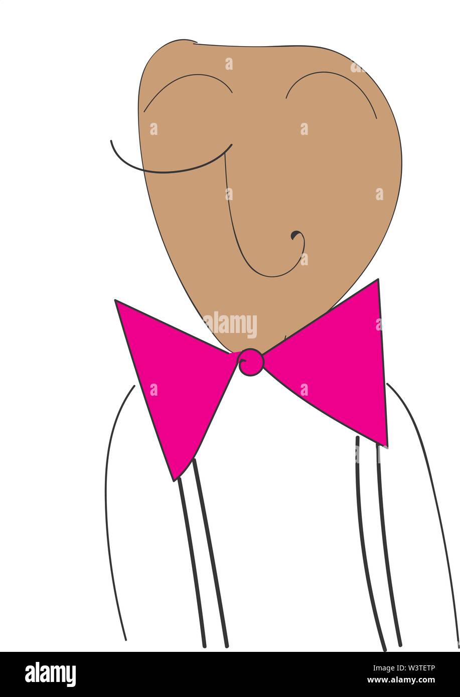 A doodle of a brown man with a purple bow, vector, color drawing or ...