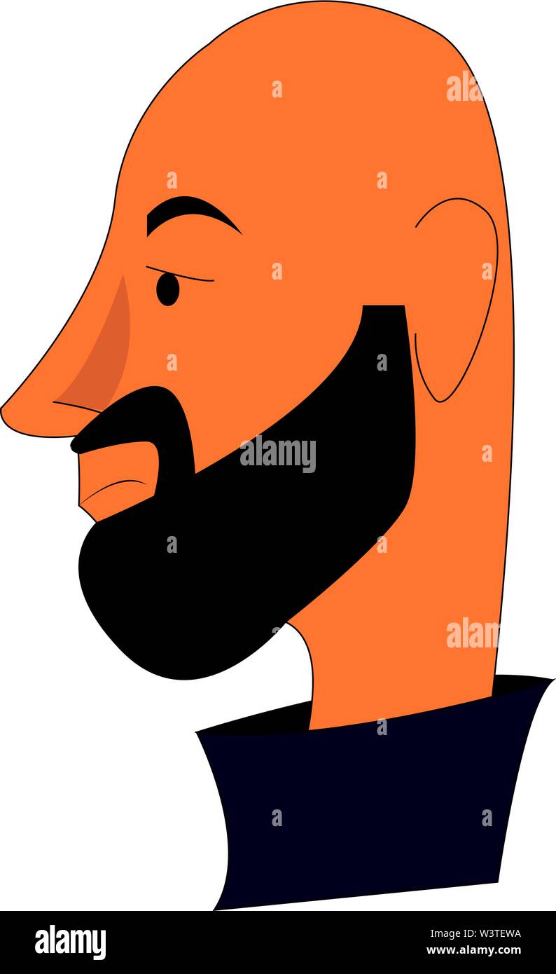 A bald man with a black beard, vector, color drawing or illustration ...