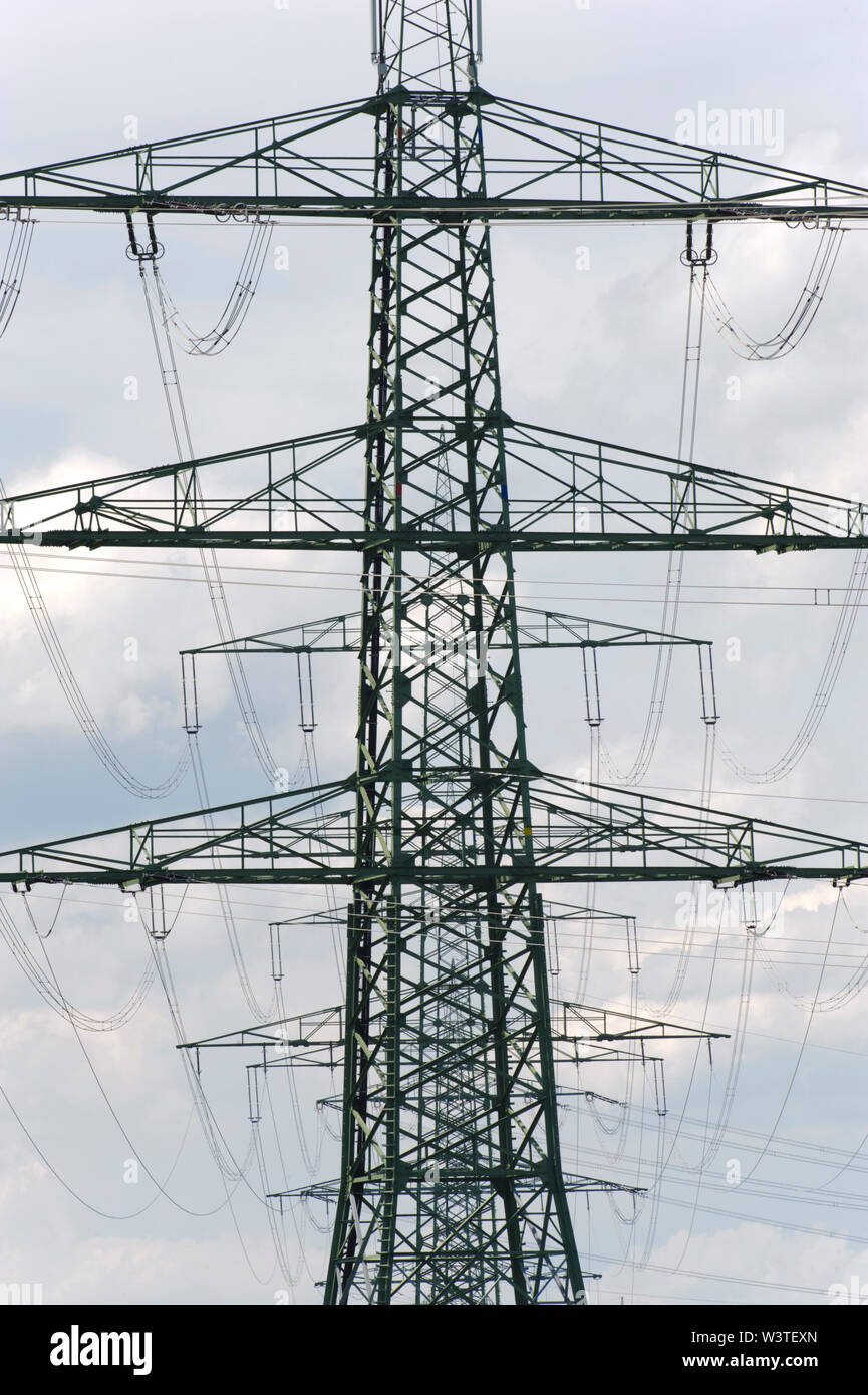 high voltage electric pylons of power station Stock Photo - Alamy