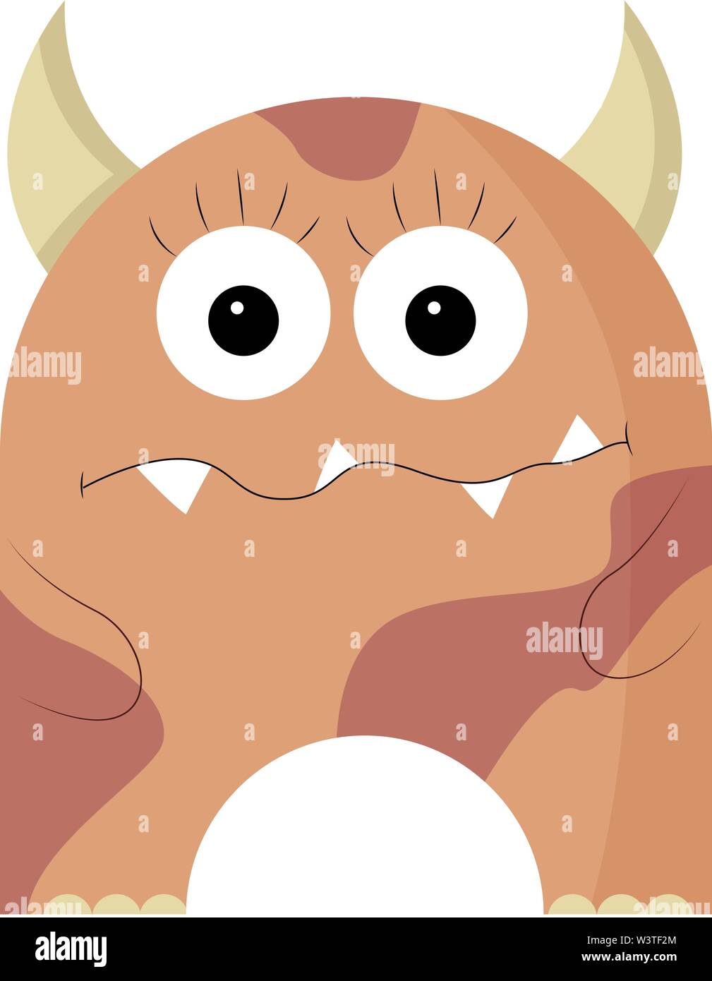 A brown monster with horns and a beautiful eyes, vector, color drawing ...