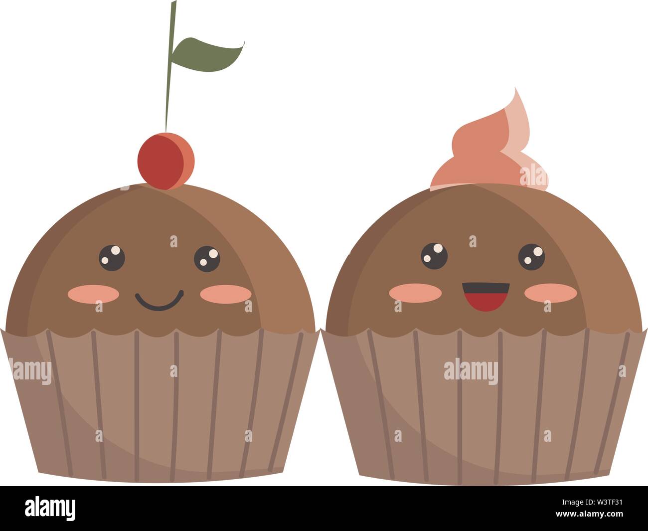 A cartoon of a 2 adorable muffins with sparkling eyes, rosy cheeks, a ...