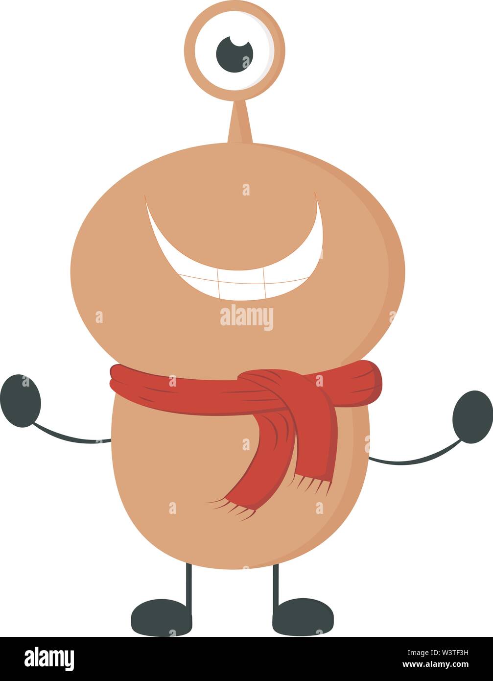 A happy one eyed monster with red scarf, vector, color drawing or ...