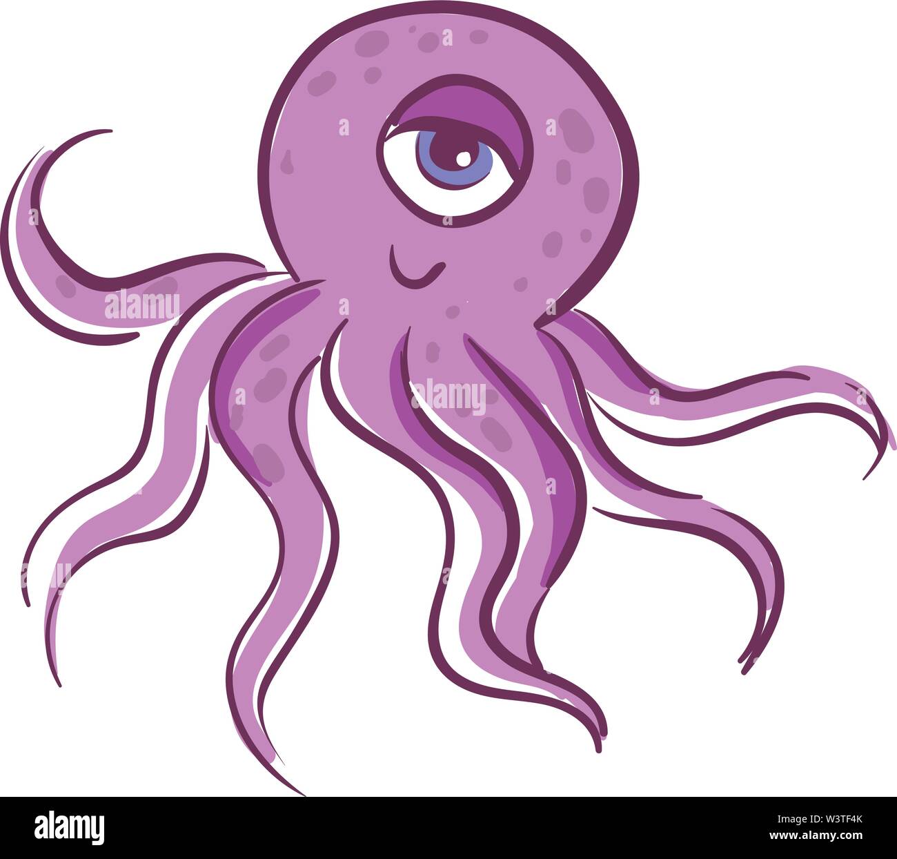 A cartoon of a 1 eyed purple octopus, vector, color drawing or ...