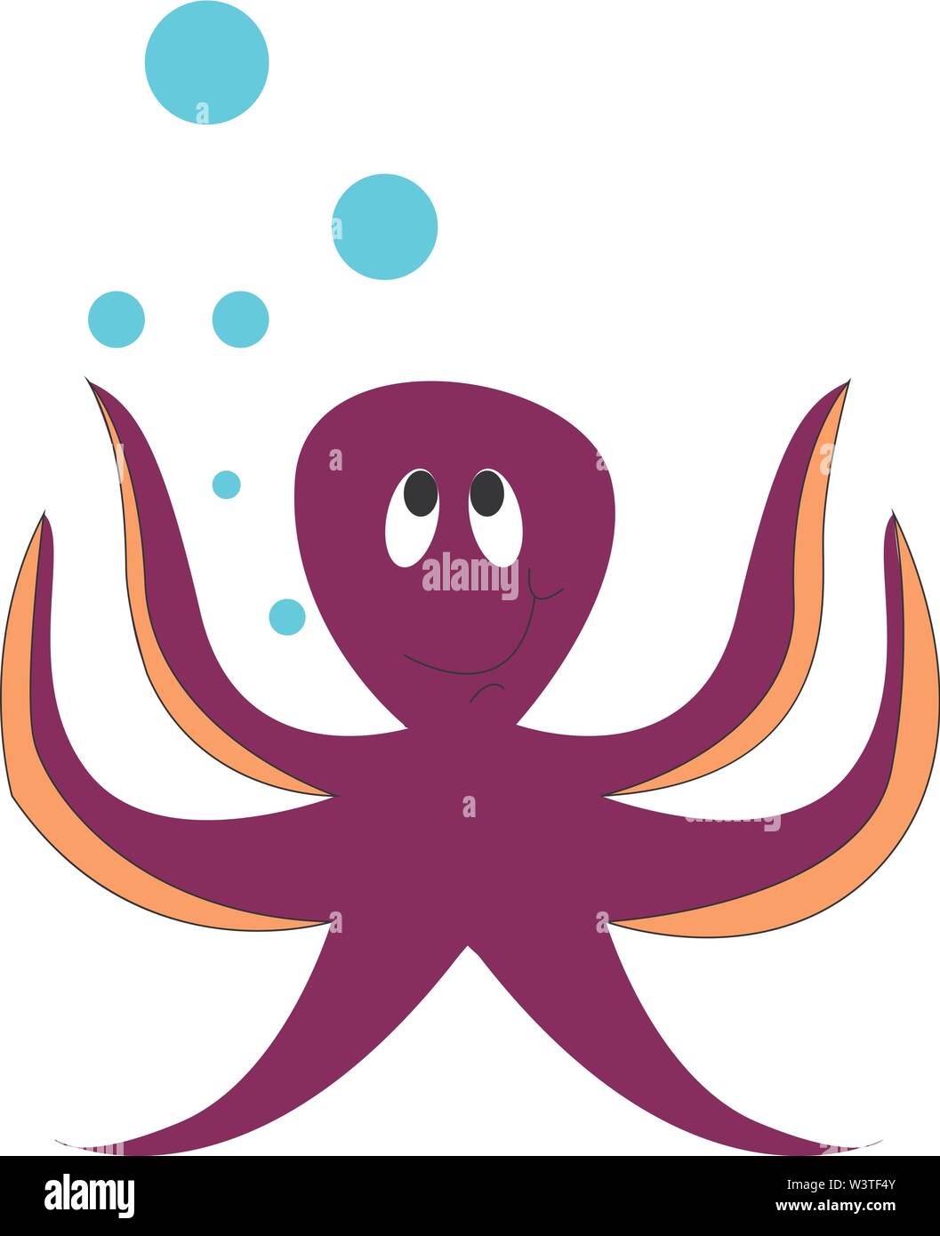 A happy violet octopus and a green bubbles, vector, color drawing or ...