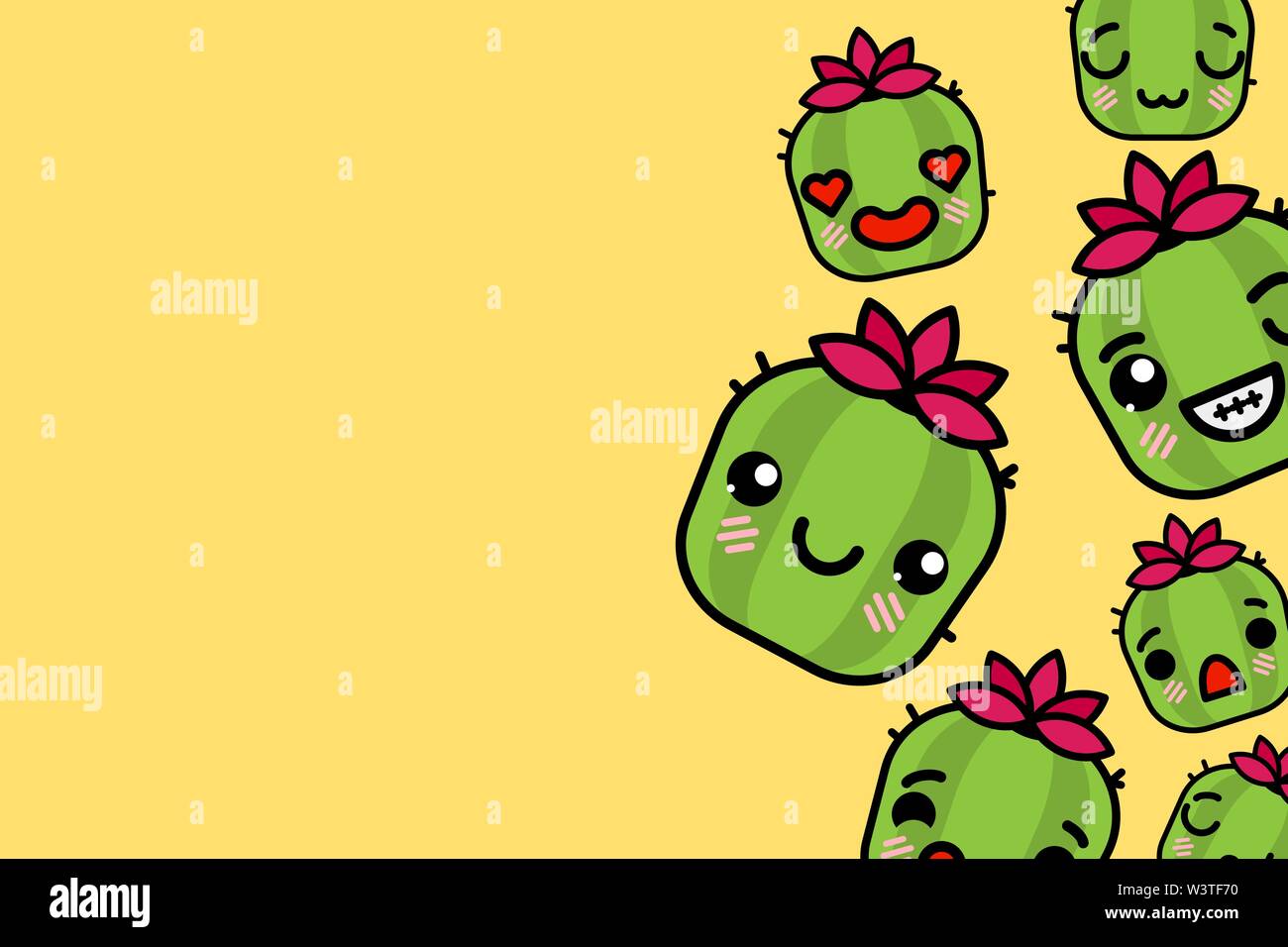 Banner template with place for text - funny Emoji cacti. Vector ...