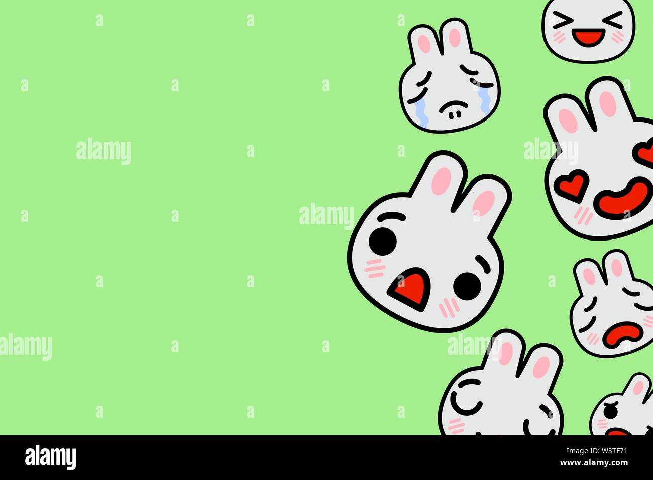 Template banner with place for text - funny Emoji bunnies. Vector ...