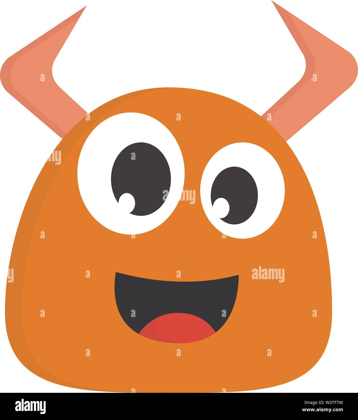 A happy orange monster with big eyes and horns, vector, color drawing ...