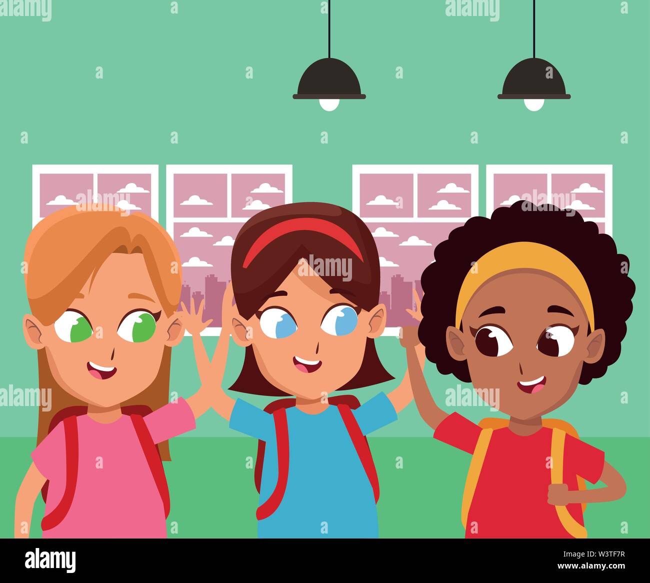 childhood adorable students girls cartoon Stock Vector Image & Art - Alamy