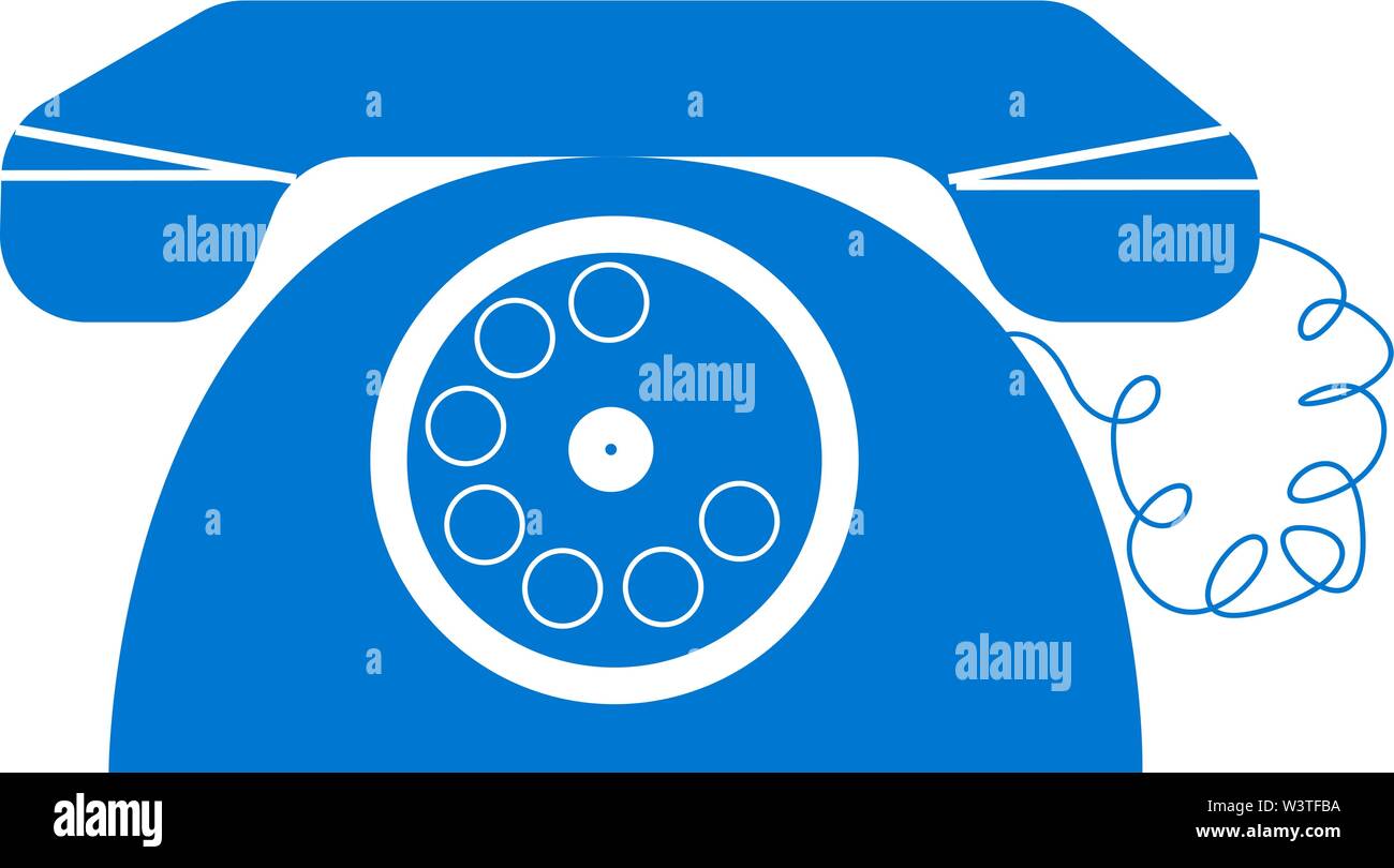 An old telephone in blue color, vector, color drawing or illustration ...