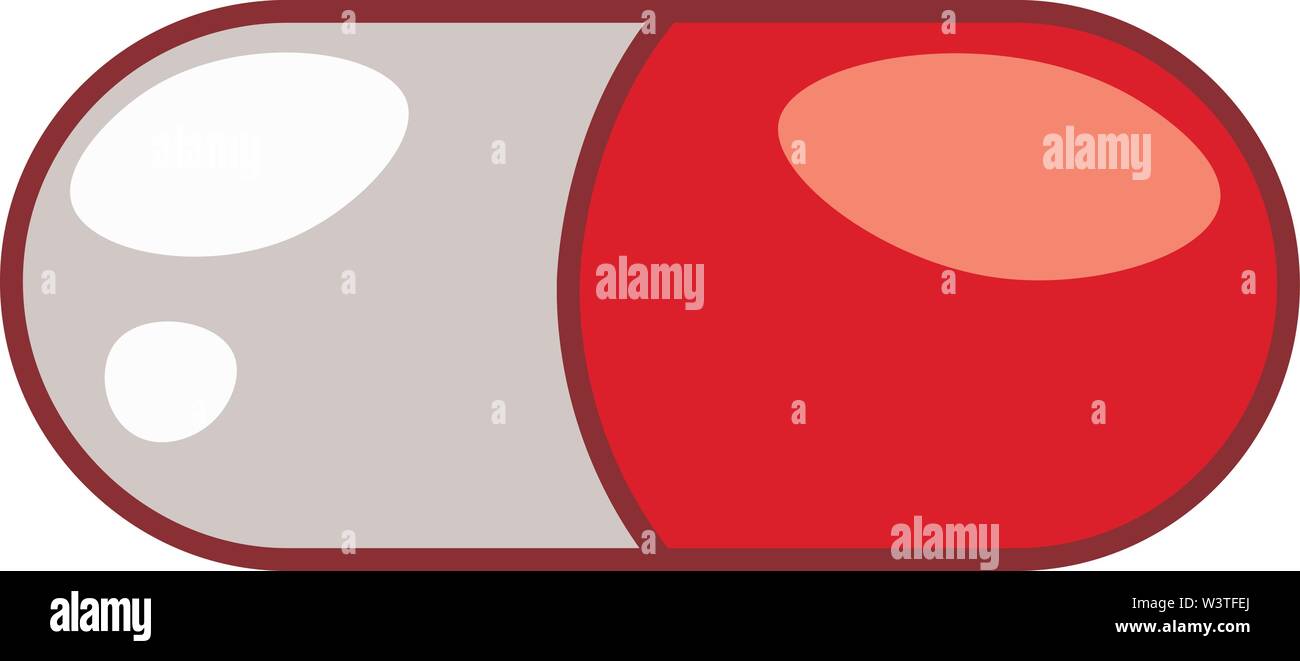 A tube pill in white and red color, vector, color drawing or ...