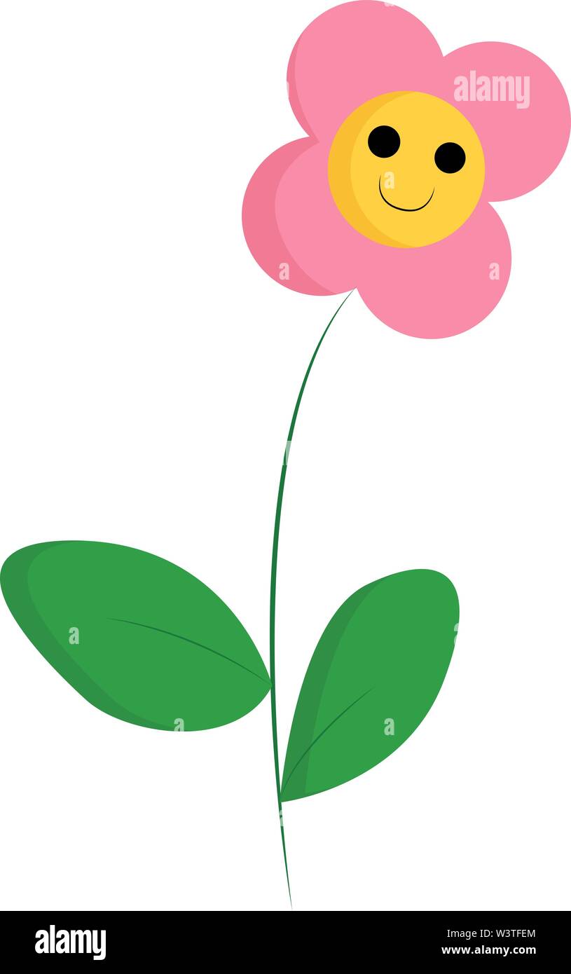 A fresh plant with bright smiling pink flower, vector, color drawing or ...
