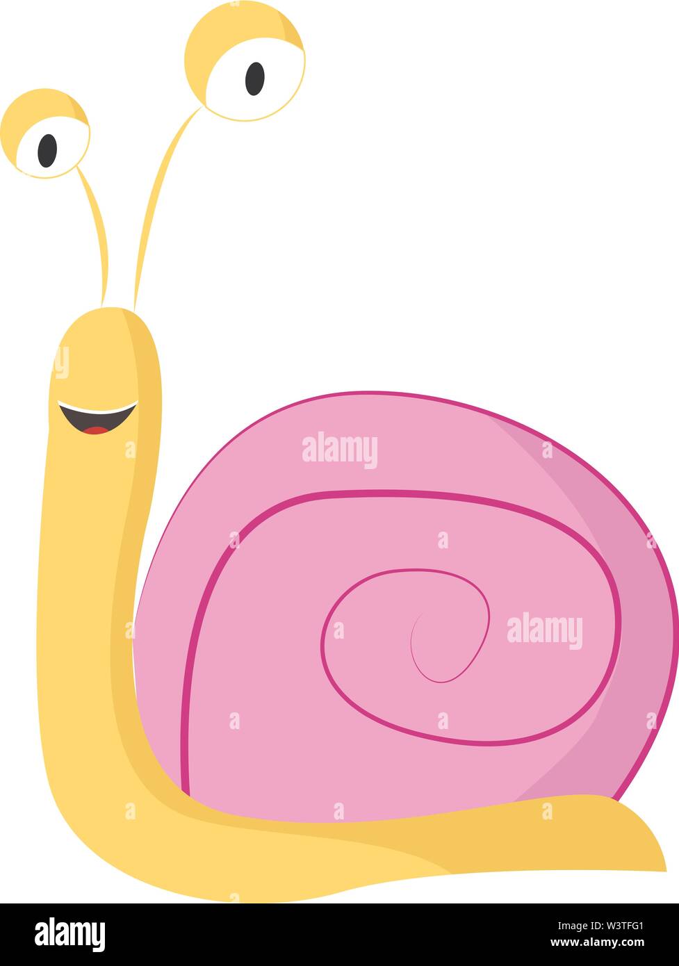 A small snail in yellow and violet color, vector, color drawing or ...