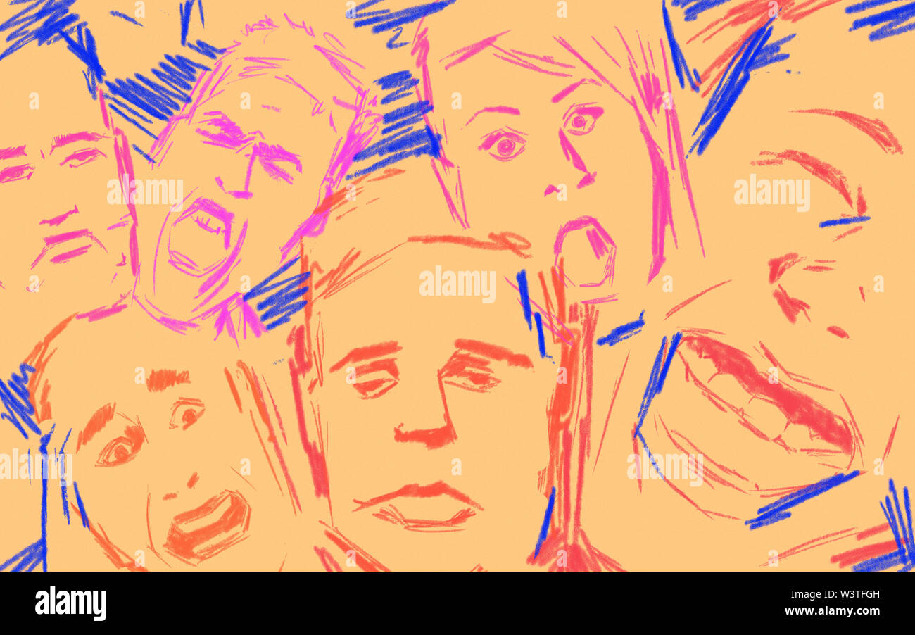 People face express happiness, sadness, fear, disgust, anger, surprise ...