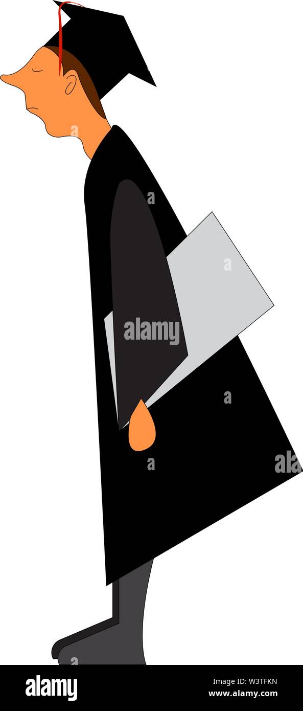 Professor in black robe wearing a graduation hat, vector, color drawing ...