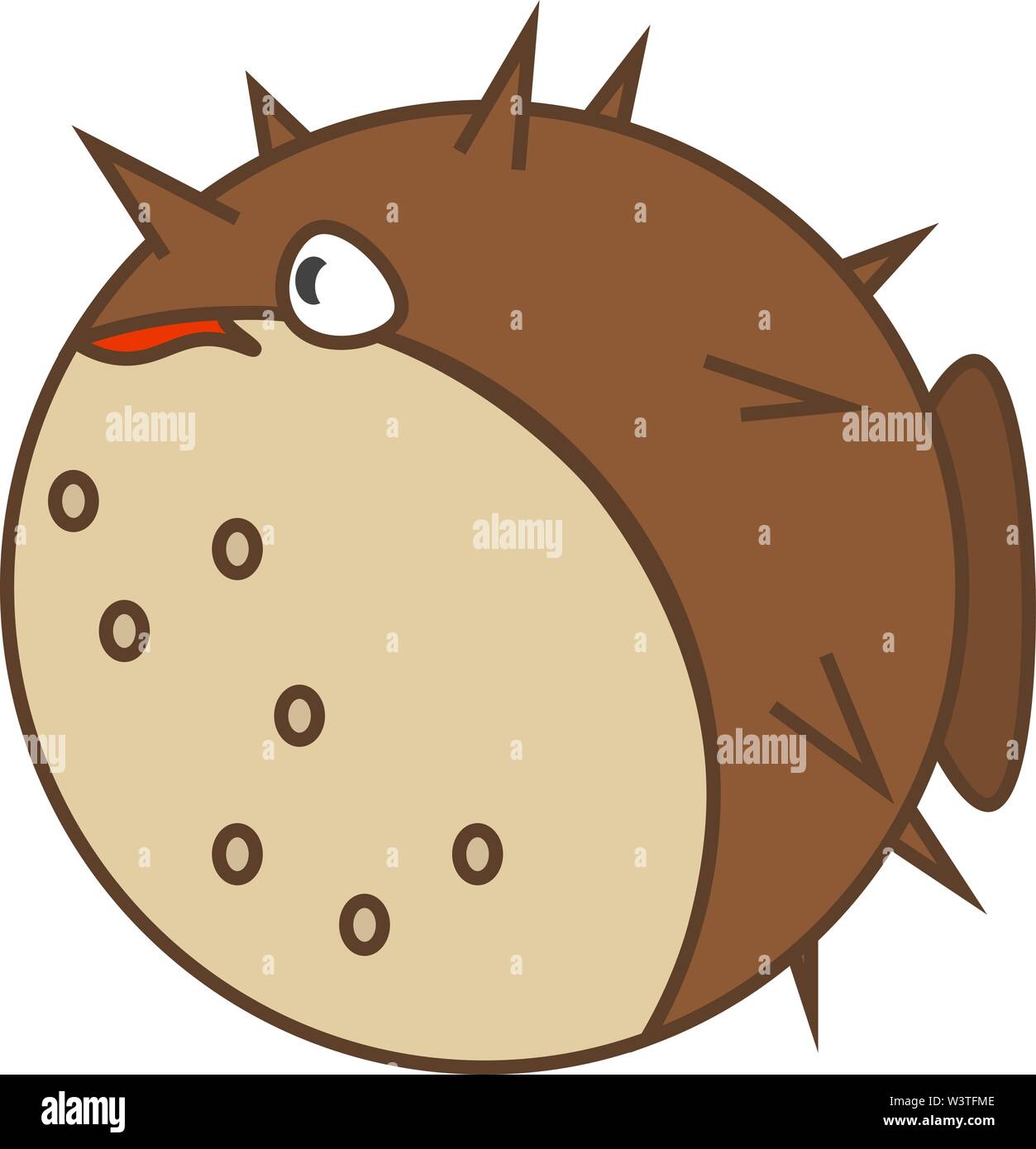 A big fat pufferfish in round shape, vector, color drawing or ...