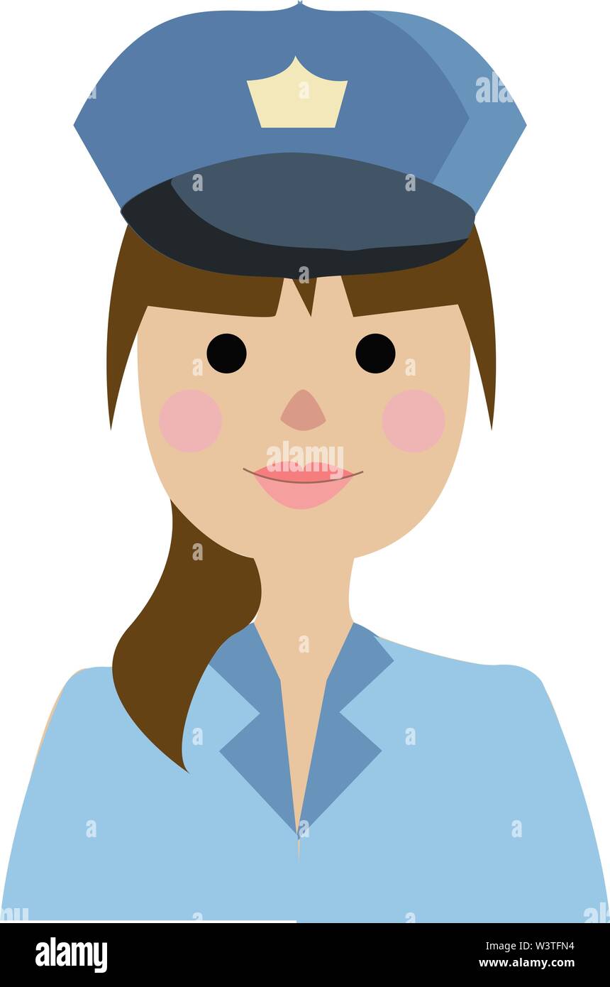 A cute girl dressed as a police with a cap, vector, color drawing or ...