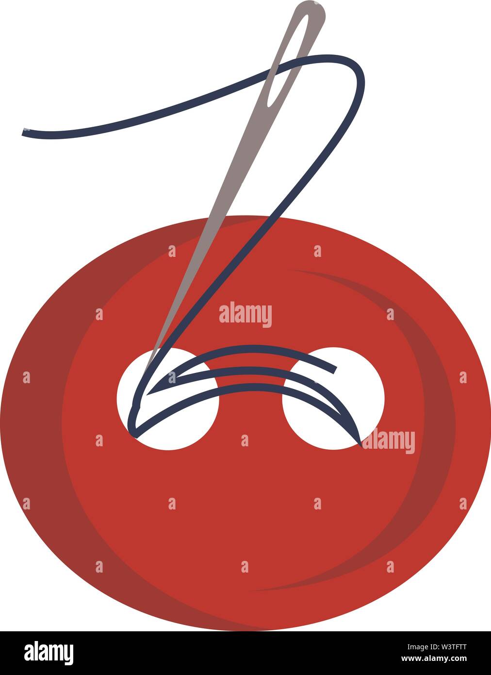 A red button with a sharp needle and a thread, vector, color drawing or ...