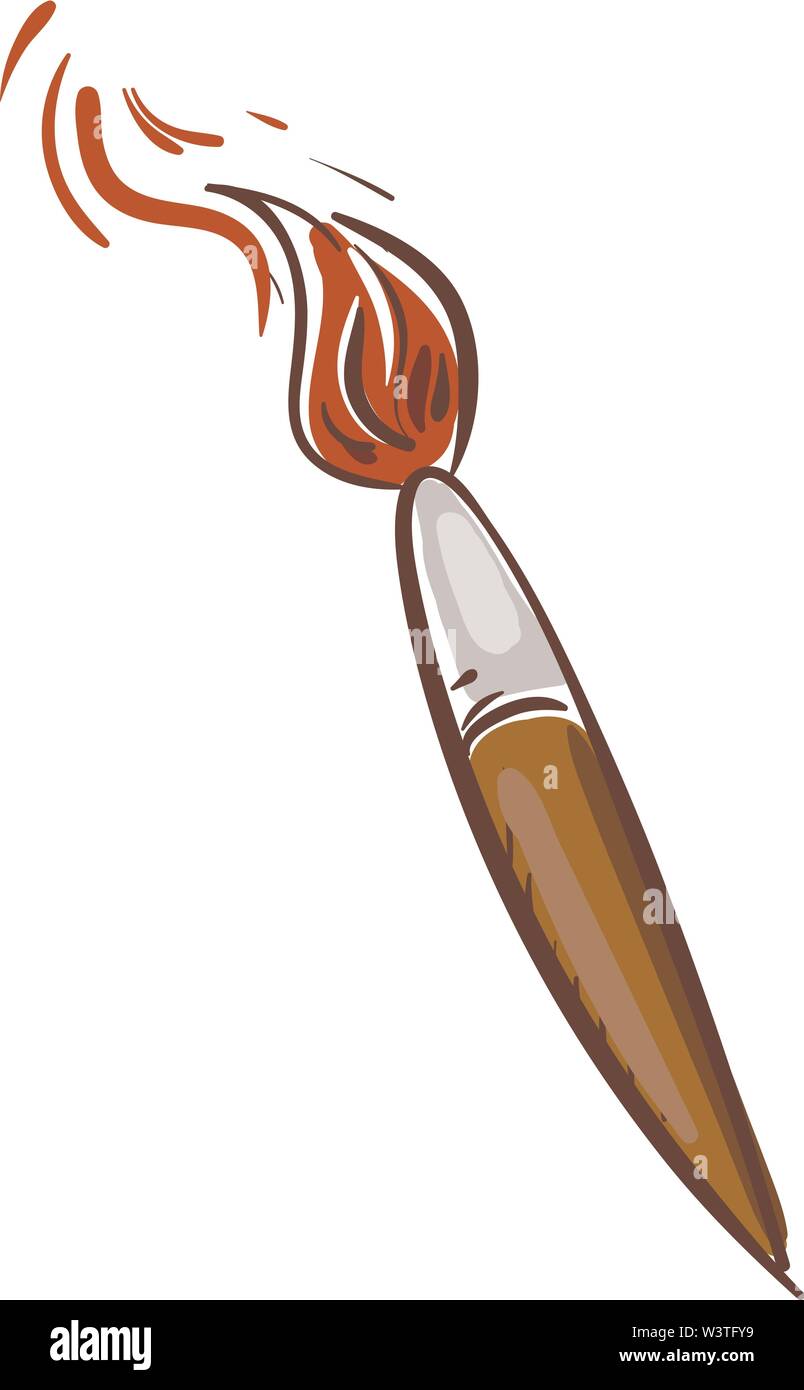 A painting brush dipped in red color, vector, color drawing or ...