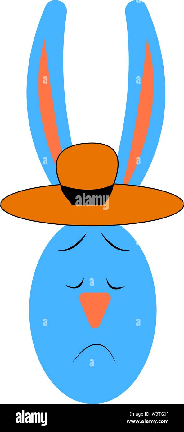 A face of a very sad bunny with a cap, vector, color drawing or ...