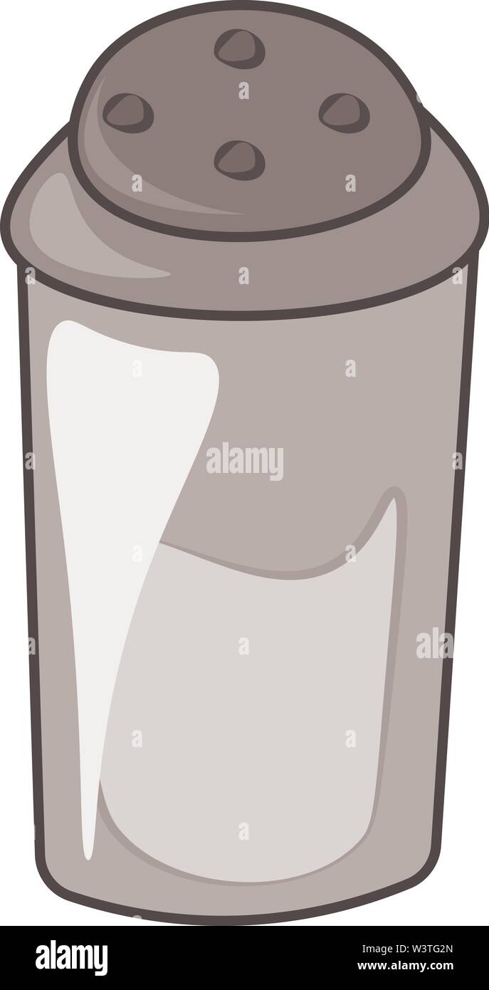 Salt in a black plastic container, vector, color drawing or ...