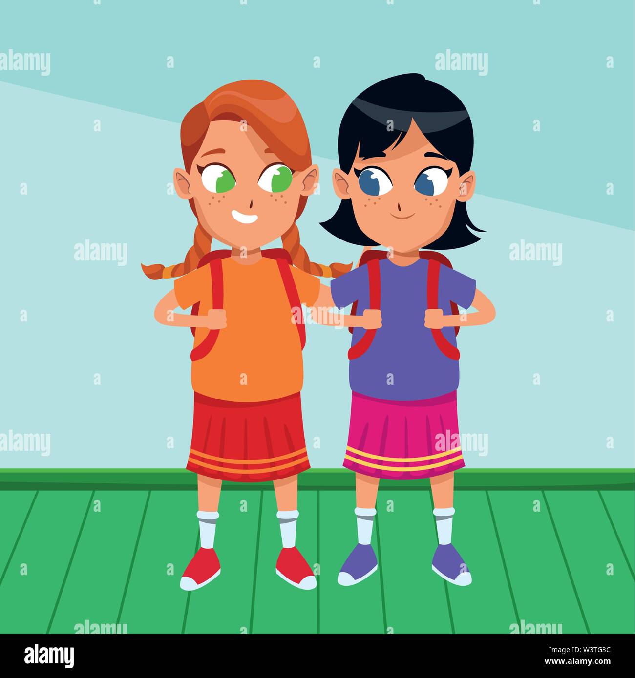 childhood adorable students girls cartoon Stock Vector Image & Art - Alamy