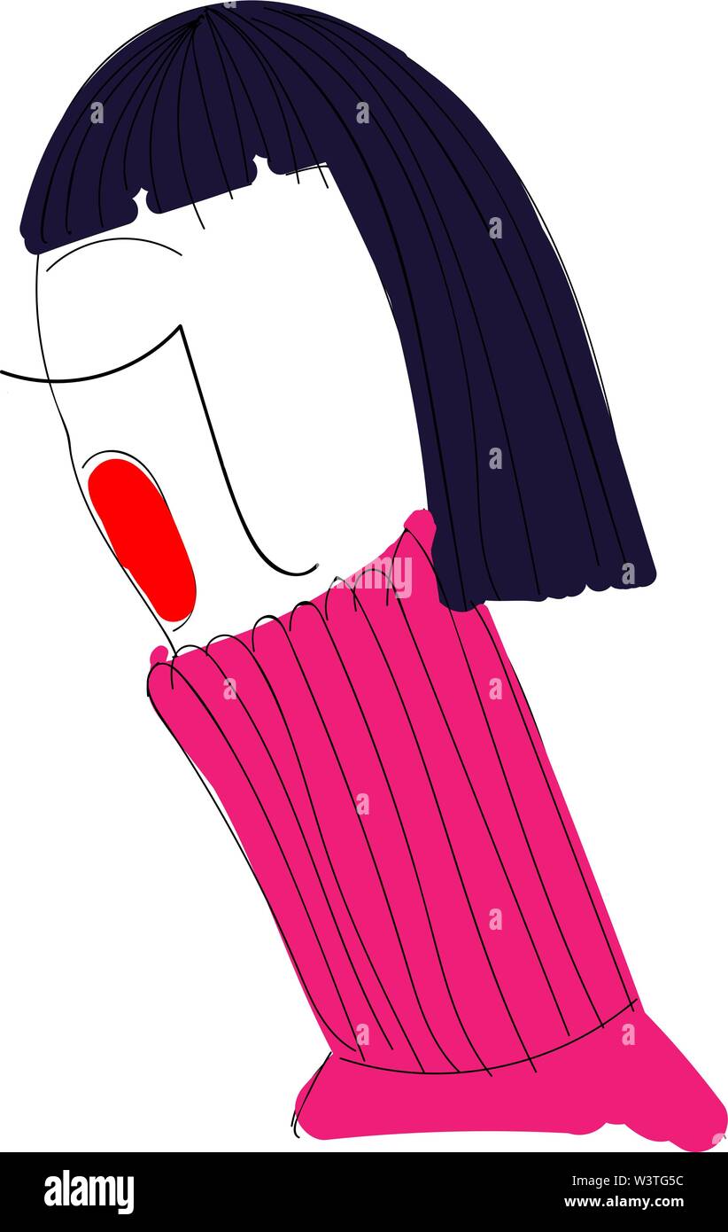 A short haired girl wearing a pink sweater, vector, color drawing or ...