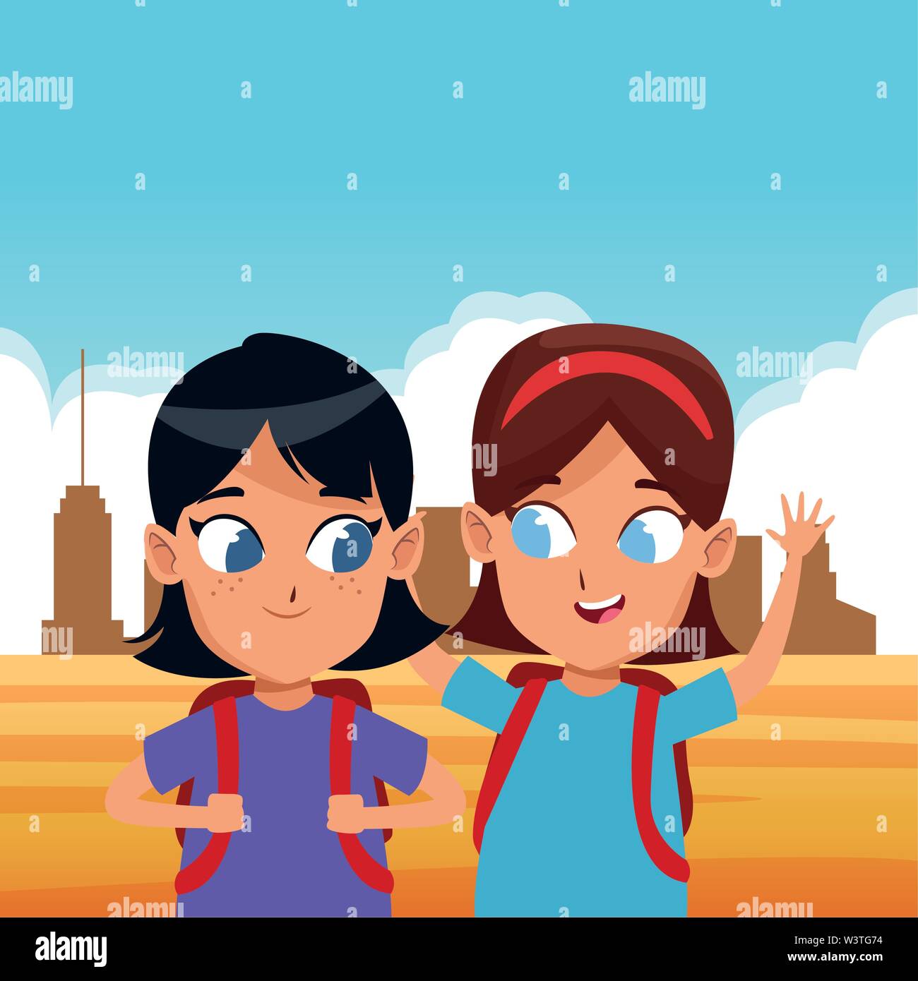 childhood adorable students girls cartoon Stock Vector Image & Art - Alamy