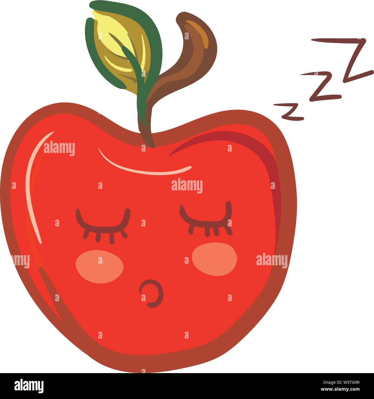 A sleeping apple in bright red color, vector, color drawing or ...