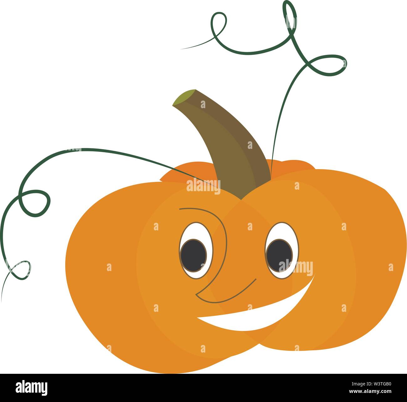 A fresh raw smiling pumpkin, vector, color drawing or illustration ...