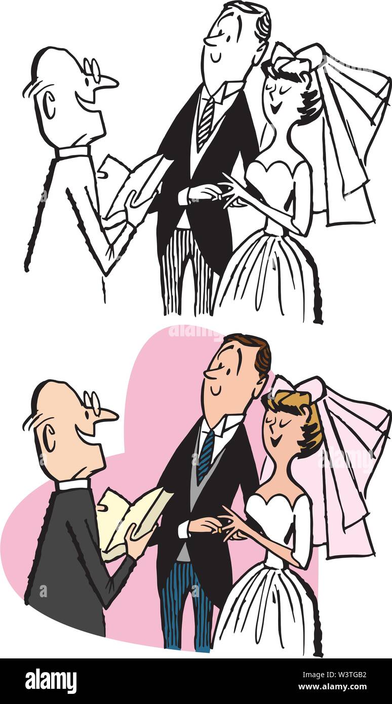 A cartoon of a couple getting married by a preacher Stock Vector Image ...