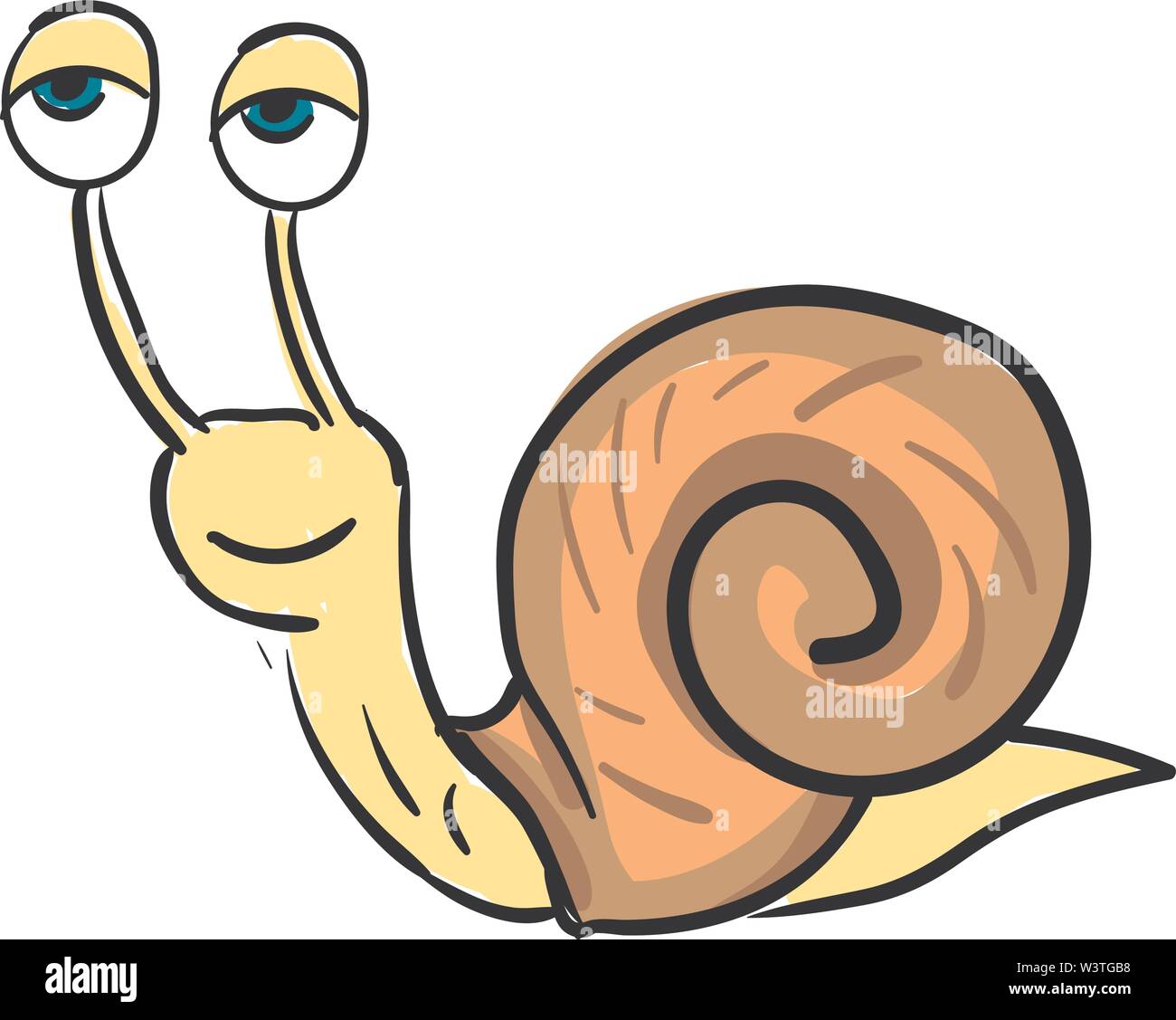A cartoon of a snail in orange color, vector, color drawing or ...