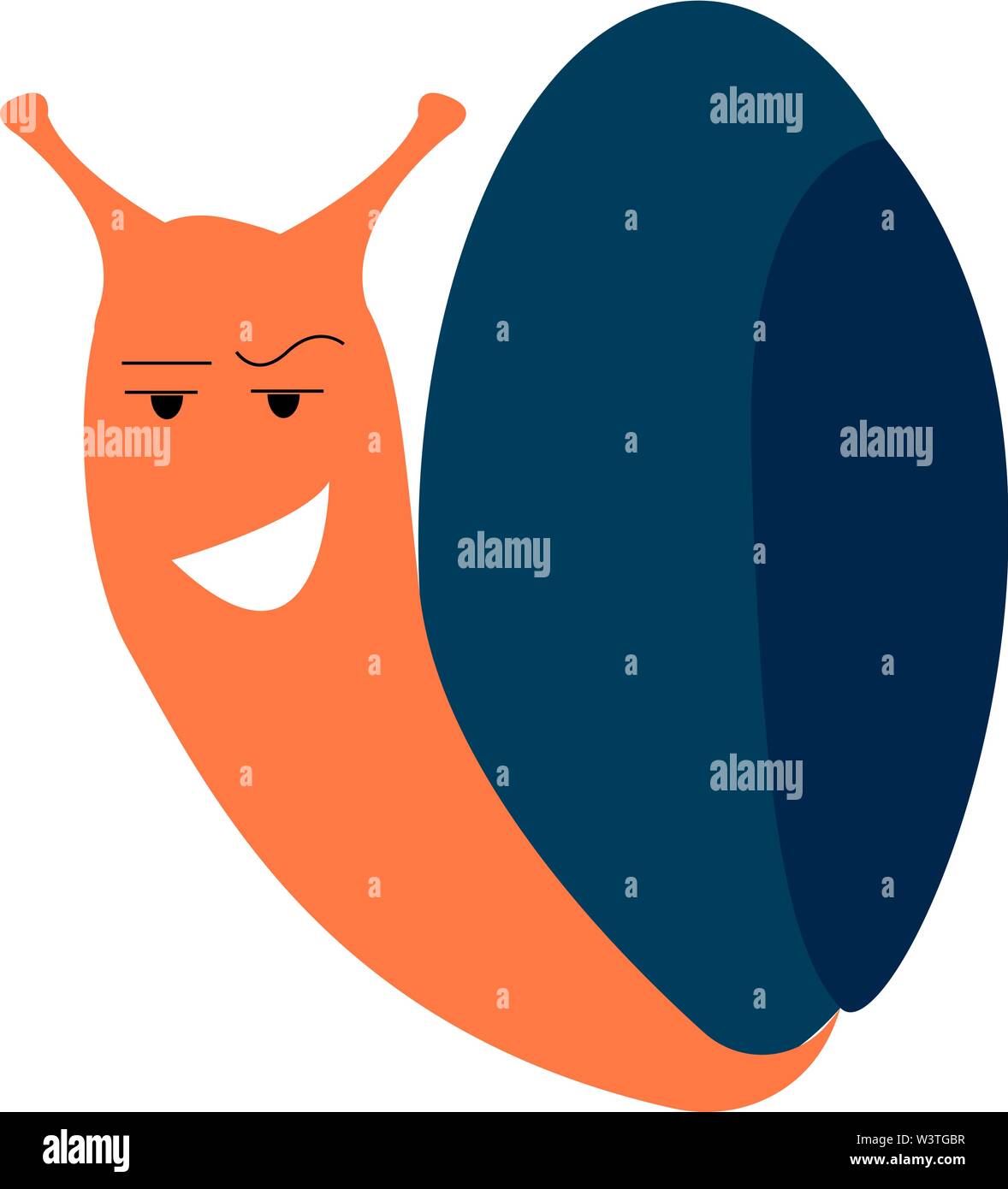 A smiling snail in blue color, vector, color drawing or illustration ...