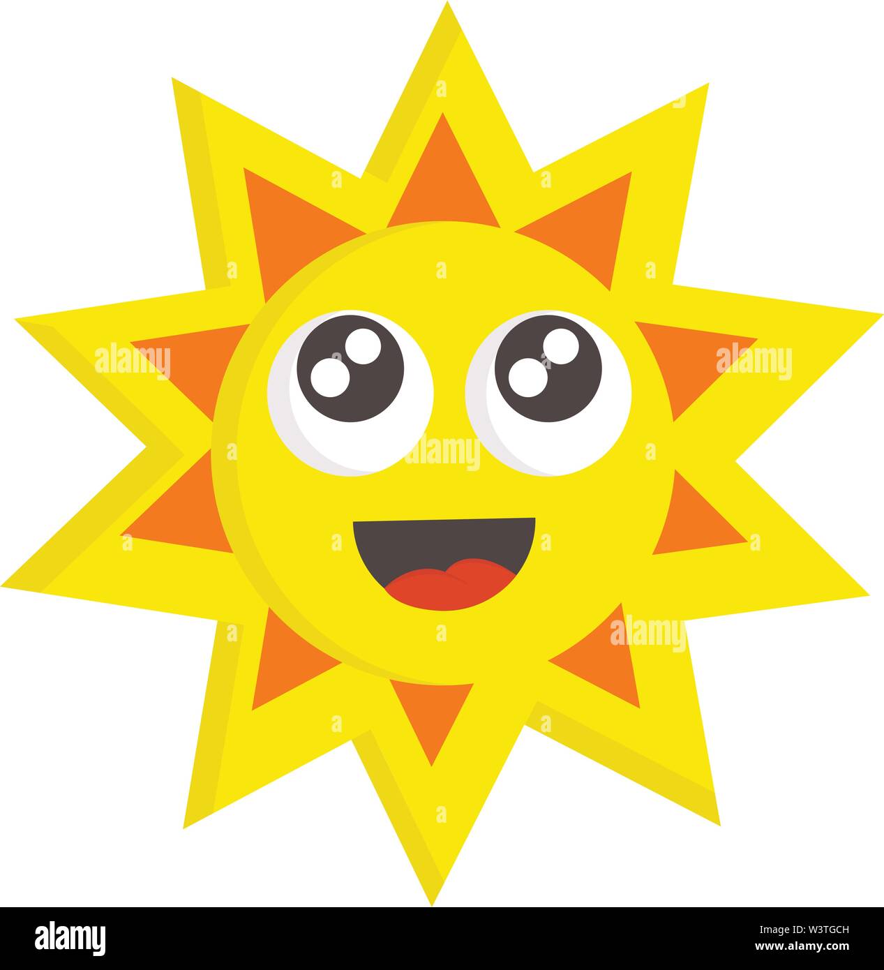 A bright smiling sun in yellow color, vector, color drawing or ...