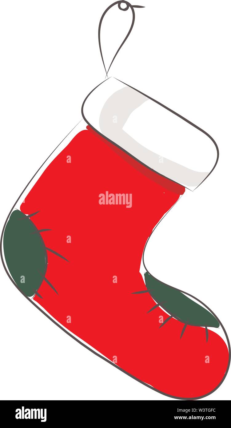 A single sock of a Santa Claus hanging, vector, color drawing or ...