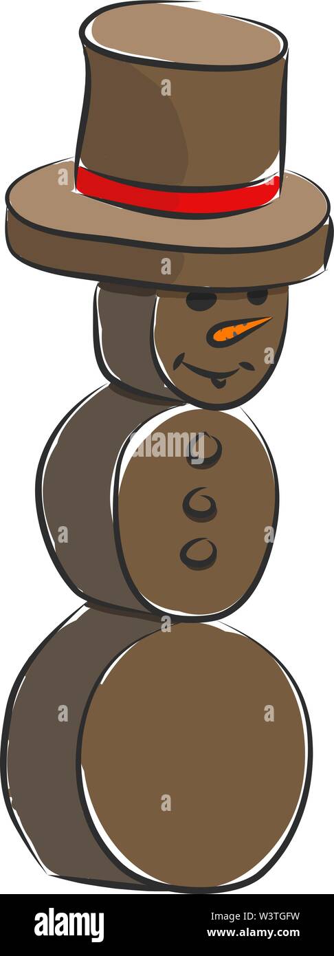 A snowman with a cap in wood, vector, color drawing or illustration ...