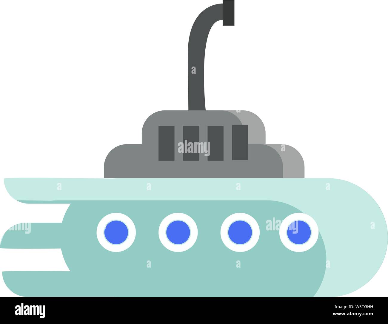 A beautiful blue submarine parked in land, vector, color drawing or ...